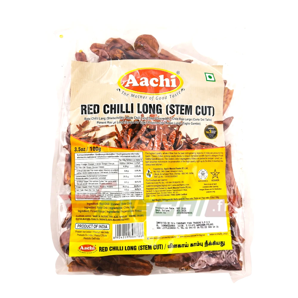 AACHI RED CHILLI LONG STEM CUT - 100g - Annachi Supermarket