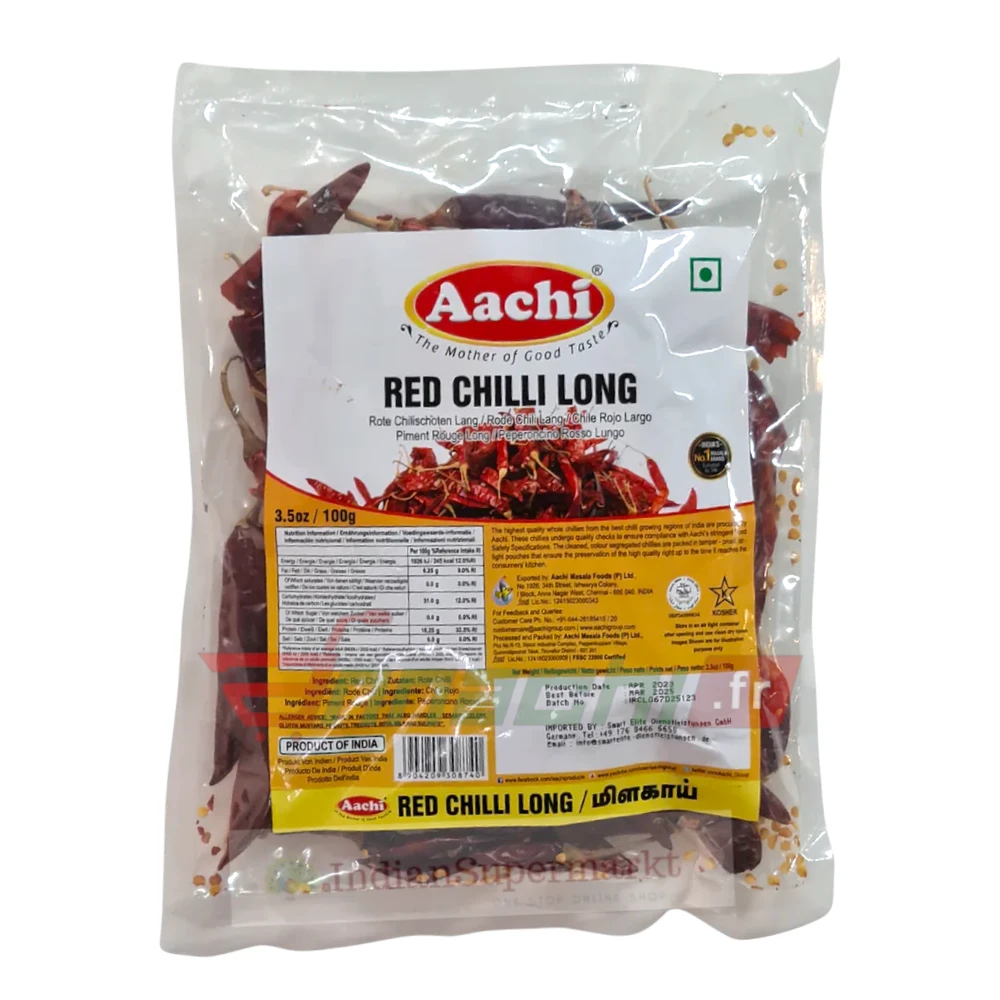 AACHI RED CHILLI LONG – 100g - Annachi Supermarket